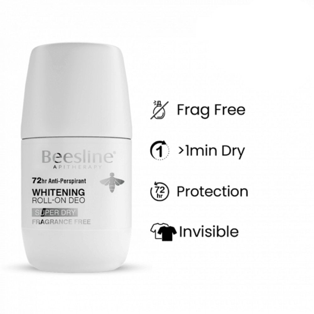 Beesline Whitening Deodorant Roll-On Super Dry - Fragrance Free | GLOW55